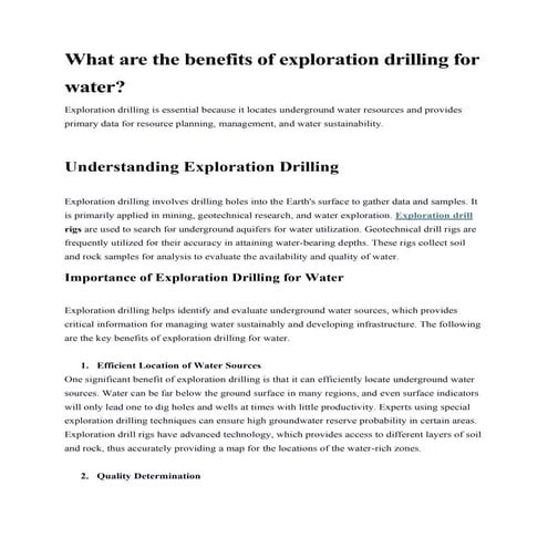 What are the benefits of exploration drilling for water | PDF