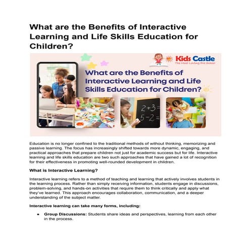 What are the Benefits of Interactive Learning and Life Skills Education ...