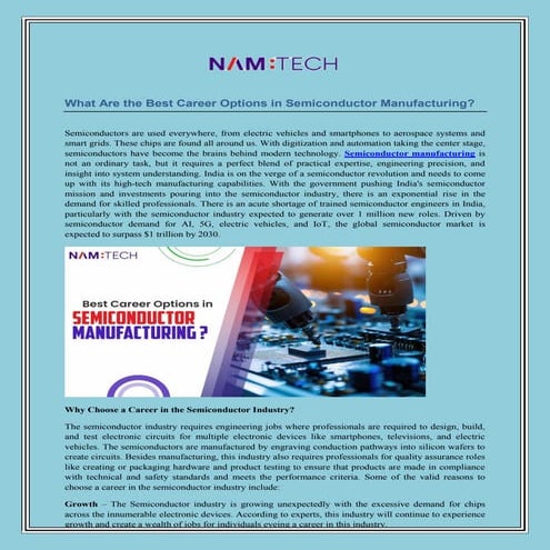 What are the Best Career Options in Semiconductor Manufacturing? | PDF