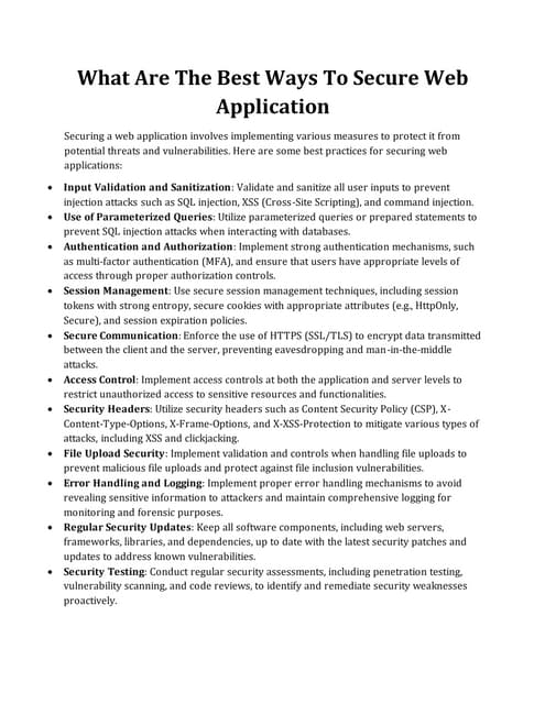 What Are The Best Ways To Secure Web Application .pdf What Are The Best Ways To Secure Web Application .pdf