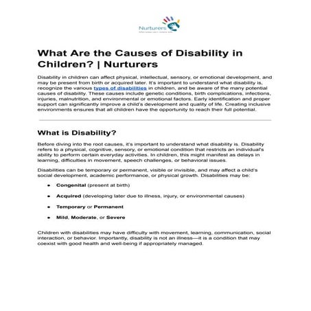 What Are the Causes of Disability in Children? | Nurturers | PDF