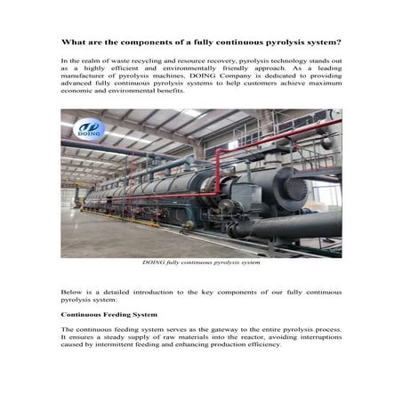 What are the components of a fully continuous pyrolysis system.pdf