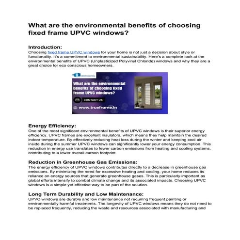 What are the environmental benefits of choosing fixed frame UPVC ...