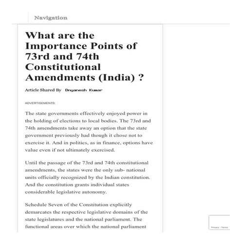 What are the Importance Points of 73rd and 74th Constitutional ...