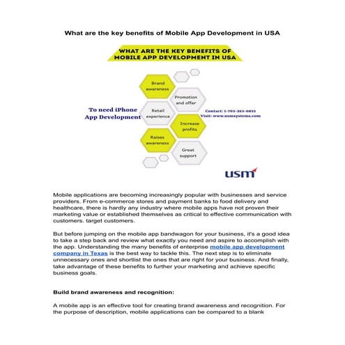 What are the key benefits of mobile app development in usa | PDF