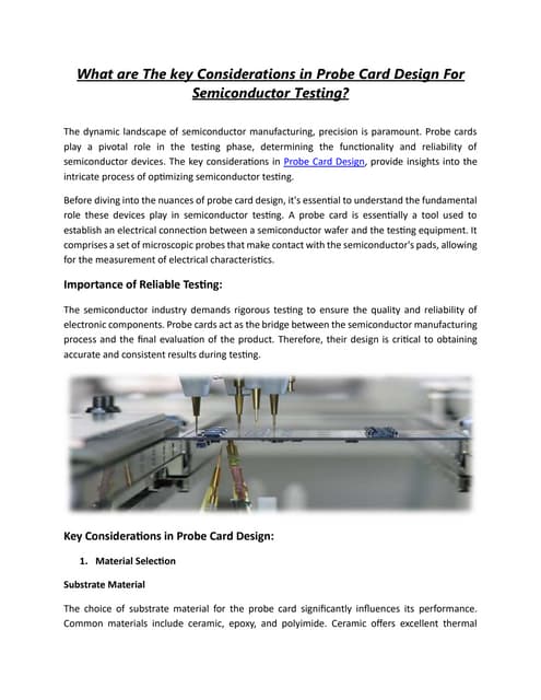 Design Considerations for Probe Cards Ensuring Precision in ...