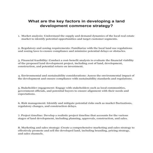 What are the key factors in developing a land development commerce ...