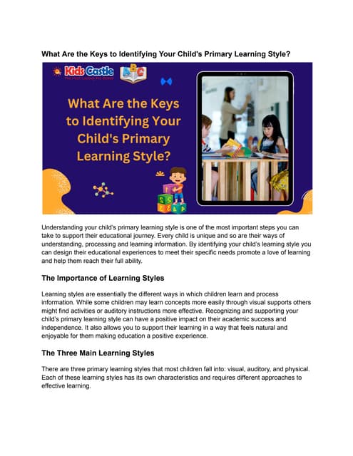 VARIOUS LEARNING STYLES TO HELP PARENTS IDENTIFY THEIR CHILD’S STYLE.pptx