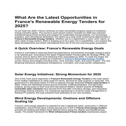 What Are the Latest Opportunities in France's Renewable Energy Tenders ...