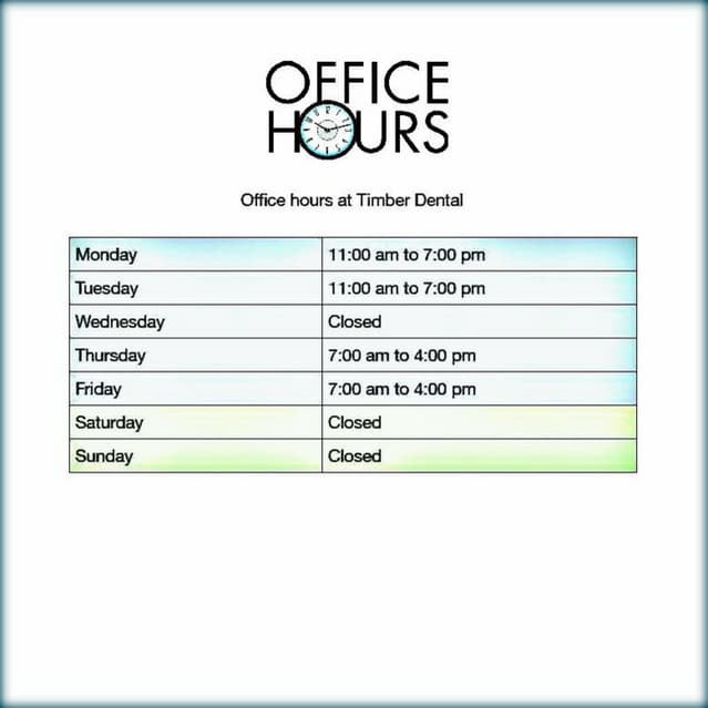 What are the office hours at Timber Dental Portland, OR 97212 | PDF