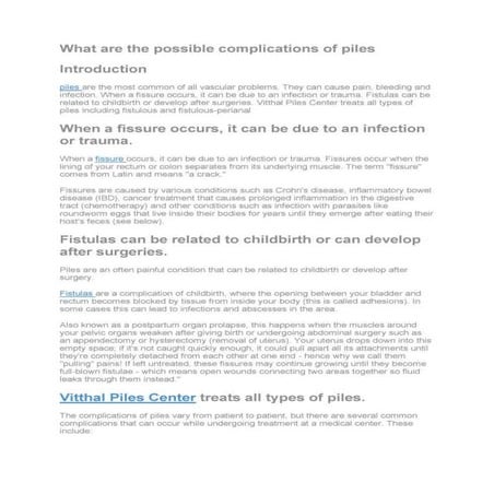 What are the possible complications of piles at vitthal piles center ...