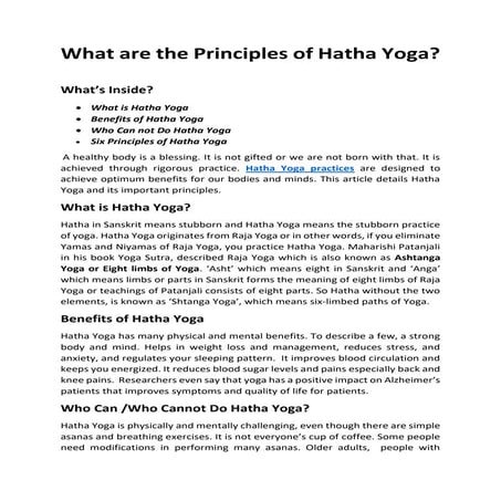What are the Principles of Hatha Yoga? | PDF