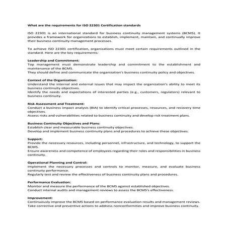 What are the requirements for ISO 22301 Certification standards.pdf
