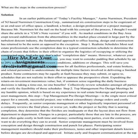 What are the steps in the construction process Solution .pdf