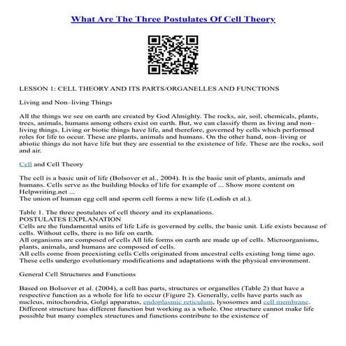 What Are The Three Postulates Of Cell Theory | PDF