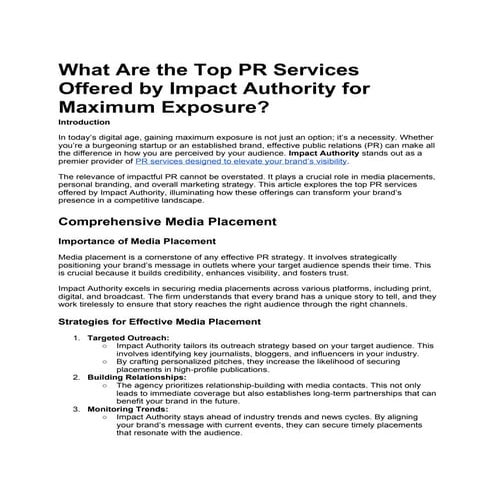 What Are the Top PR Services Offered by Impact Authority for Maximum ...