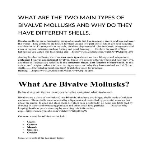 WHAT ARE THE TWO MAIN TYPES OF BIVALVE MOLLUSKS AND WHY DO THEY HAVE ...