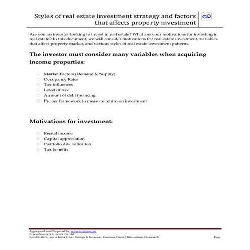 What are the various styles of real estate investment strategy and ...