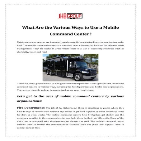 The Unique Features and Capabilities of the FBI Mobile Command Center | PDF