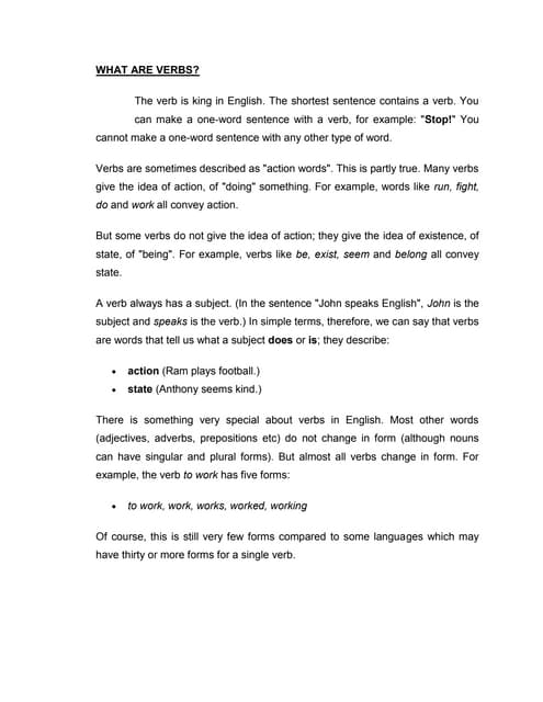 Verbs (Action Words) | PPTX