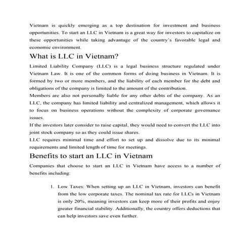 What benefits the investors to start an LLC in Vietnam.docx