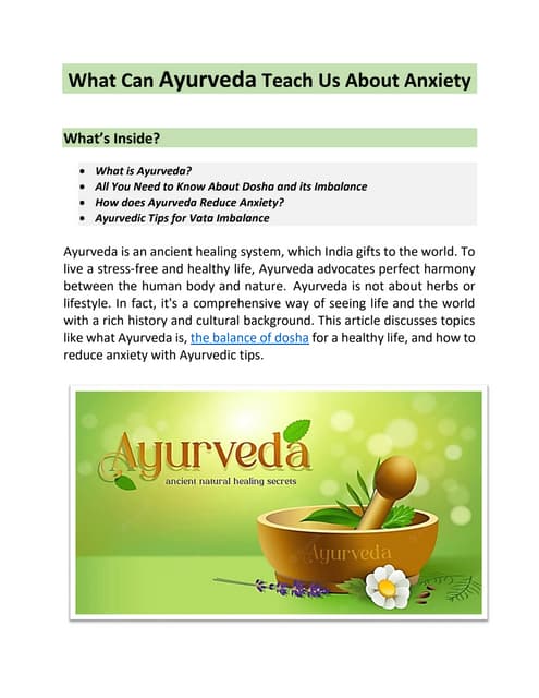 Ayurveda - Most Effective Remedies for Stress, Anxiety and Depression | PDF
