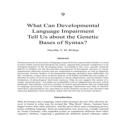Developmental language impairment and genetic basis of syntax | PDF