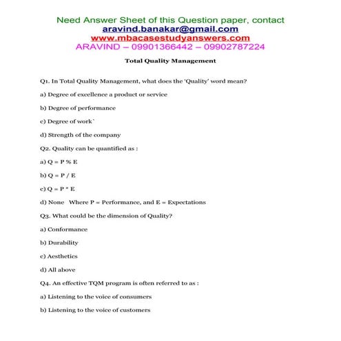 TOTAL QUALITY MANAGEMENT MCQ | DOCX