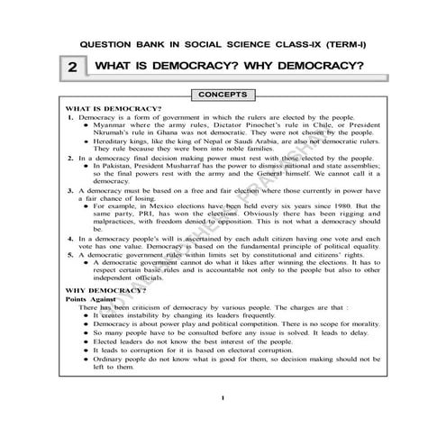 Whatdemocracywhy democracy of class 9 | PDF