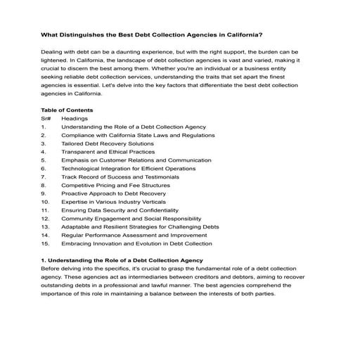 Characteristics and Functions of a Debt Collection Agency | PPTX