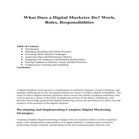 What Does a Digital Marketer Do? Work, Roles, Responsibilities | PDF
