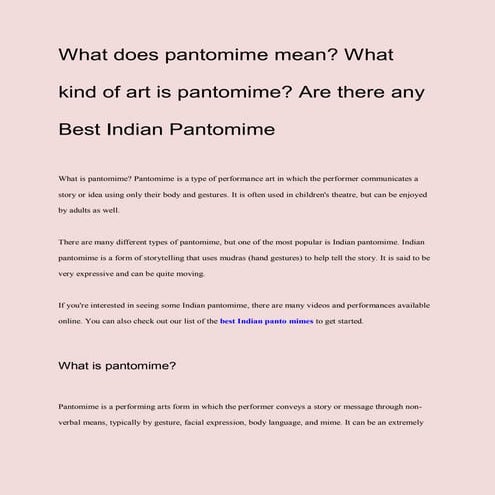 What does pantomime mean_ What kind of art is pantomime_ Are there any ...