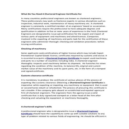 What do you need a chartered engineer certificate for | DOCX
