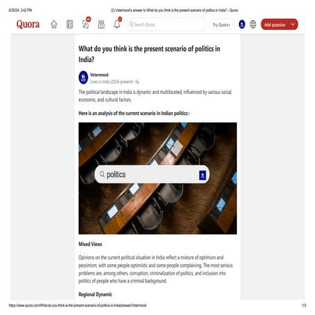 What do you think is the present scenario of politics in India | PPT