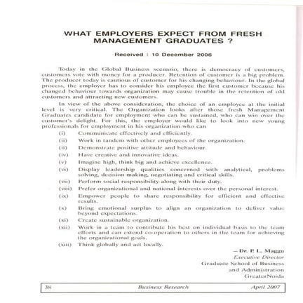 What employers expect from a fresh management graduates , quality ...