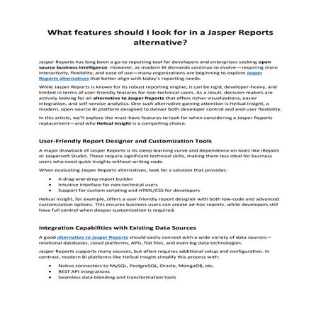 What features should I look for in a Jasper Reports alternative.pdf