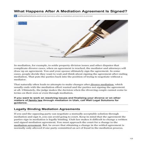 What Happens After A Mediation Agreement Is Signed? | PDF