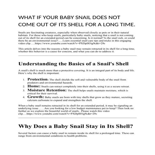 WHAT IF YOUR BABY SNAIL DOES NOT COME OUT OF ITS SHELL FOR A LONG TIME ...