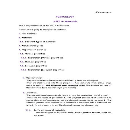 Technology: Unit 4 - Materials | DOCX