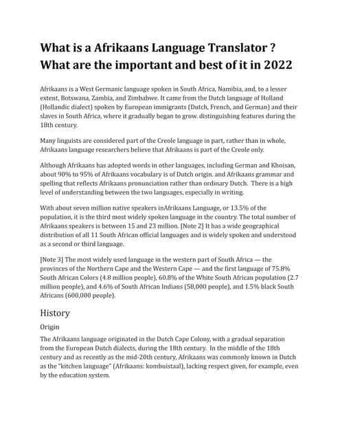 A Brief History Of The Afrikaans Language | PDF