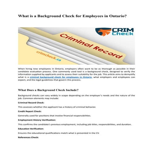 What is a Background Check for Employees in Ontario.pdf | Resume ...