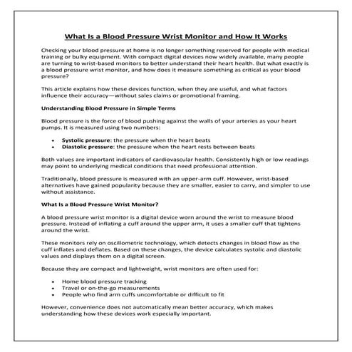What Is a Blood Pressure Wrist Monitor and How It Works | PDF