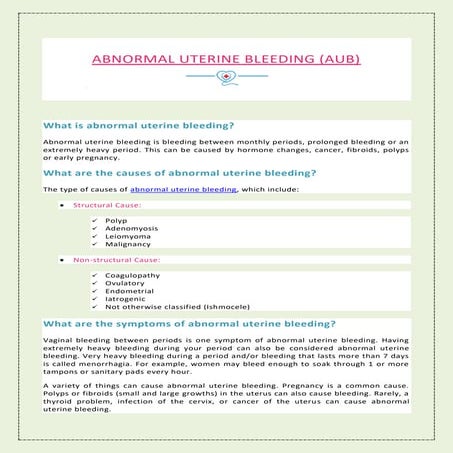 What is Abnormal Uterine Bleeding? | PDF | Pregnancy | Reproductive Health