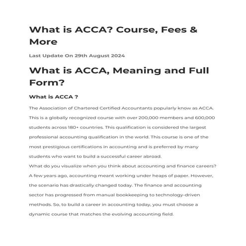 What is ACCA? Course, Fees & More | Zell Education | PDF