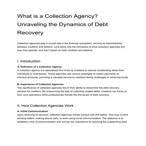 What is a Collection Agency? Unraveling the Dynamics of Debt Recovery | PDF