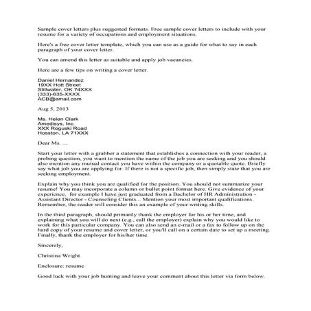 Sample email cover letter