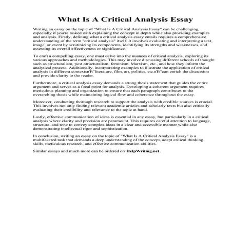What Is A Critical Analysis Essay | PDF