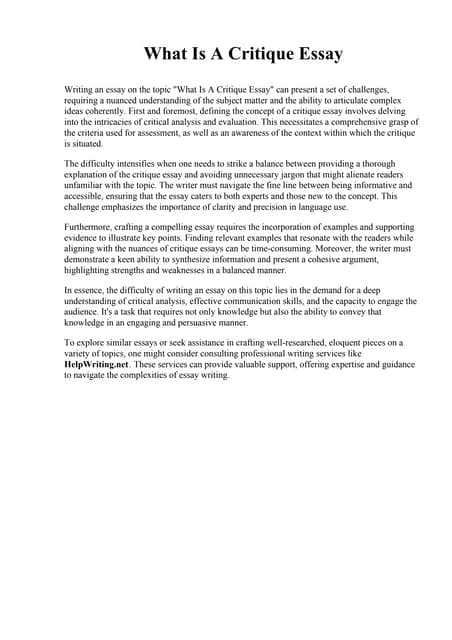 Example Of Critique Essay.pdf | Educational Assessment | Education