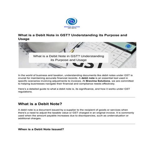 What is a Debit Note in GST ? Understanding its Purpose and Usage | PDF