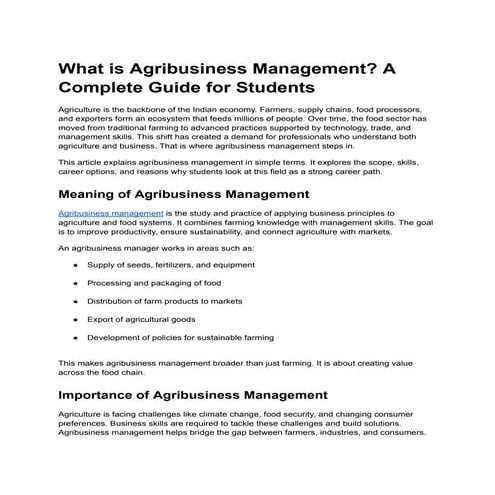 Distinctive features of agribusiness management and the importance of ...